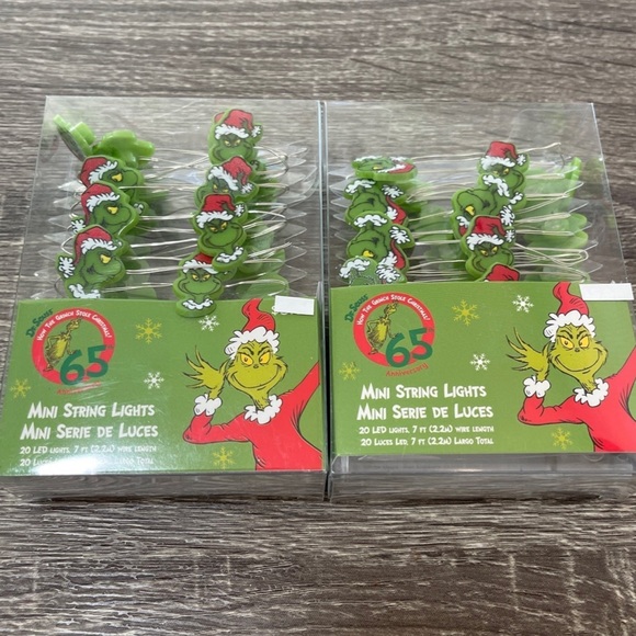 Holiday | Grinch Mini String Lights 2 Led Grinch Heads 2 Sets New ...